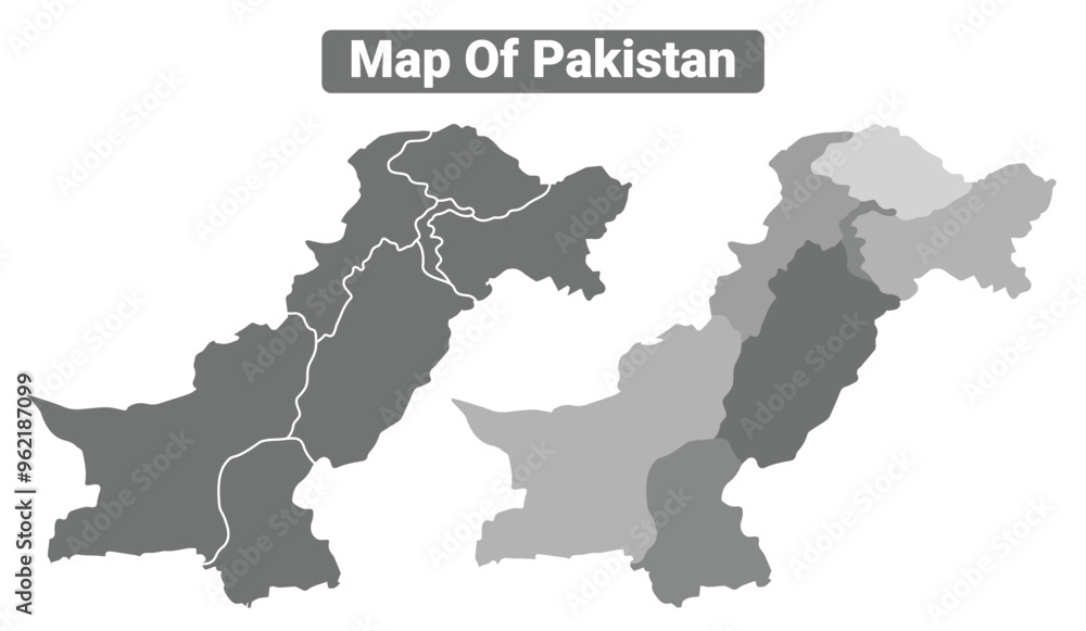 Greyscale Pakistan political map with borders outline style vector ...