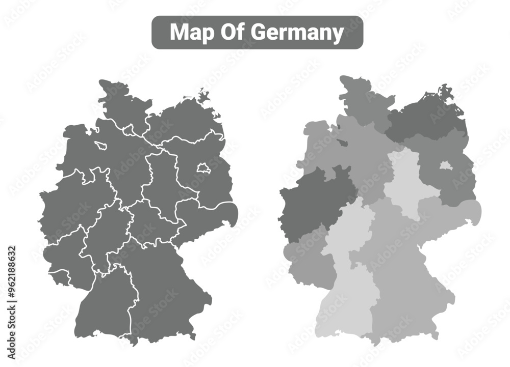 Greyscale Germany political map with borders outline style vector ...