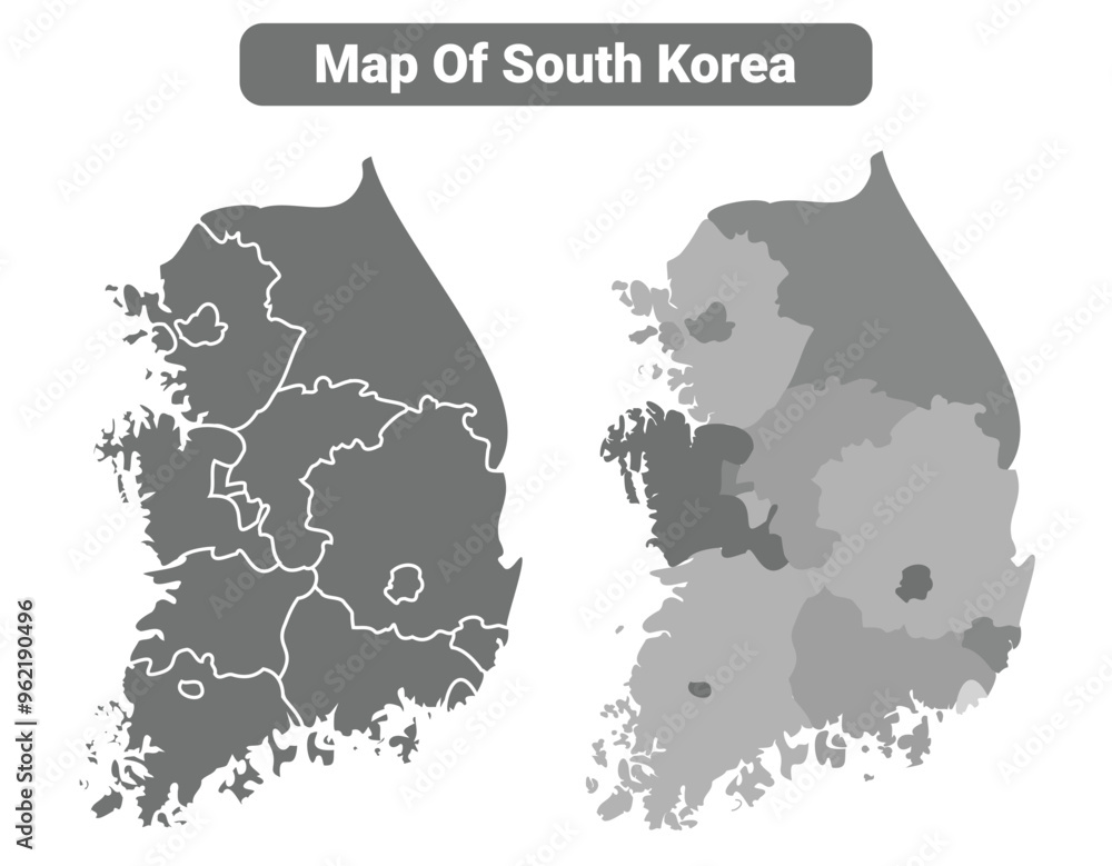 Greyscale South Korea political map with borders outline style vector ...