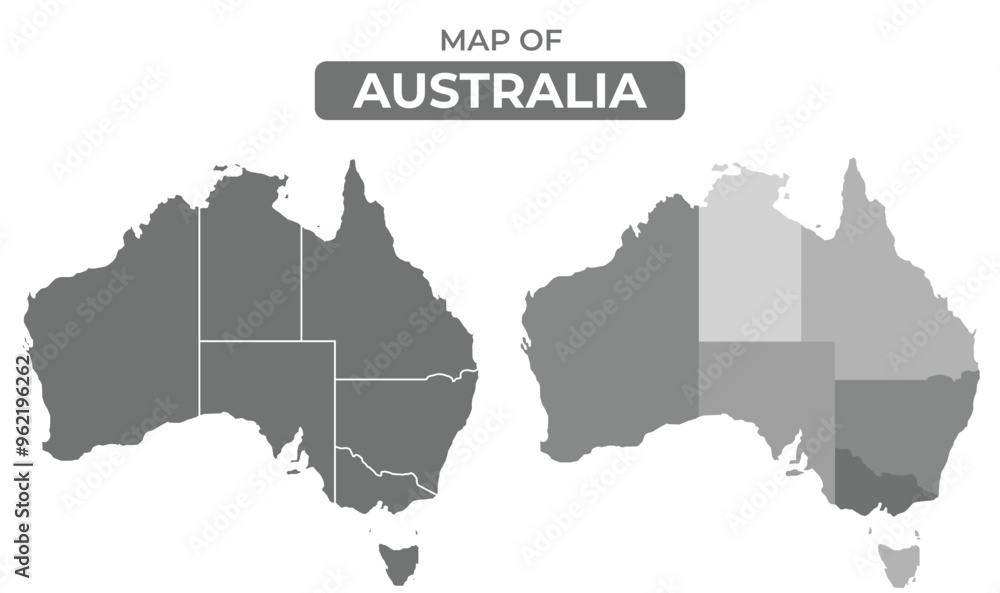 Greyscale Australia political map with borders outline style vector ...