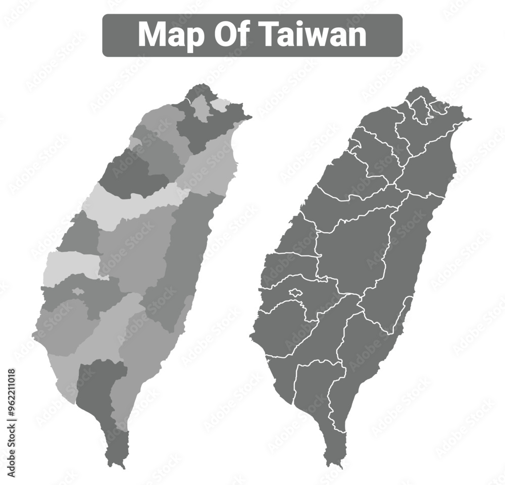 Greyscale Taiwan political map with borders outline style vector ...