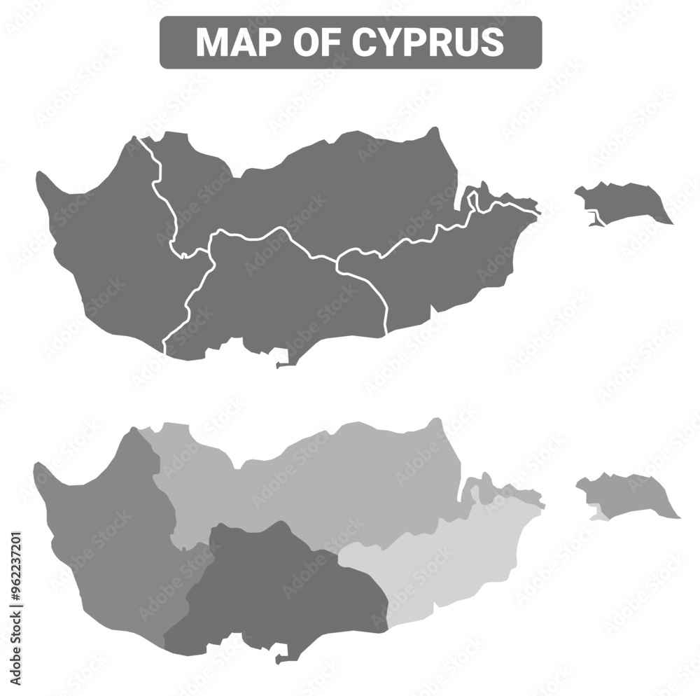 Greyscale Cyprus political map with borders outline style vector ...
