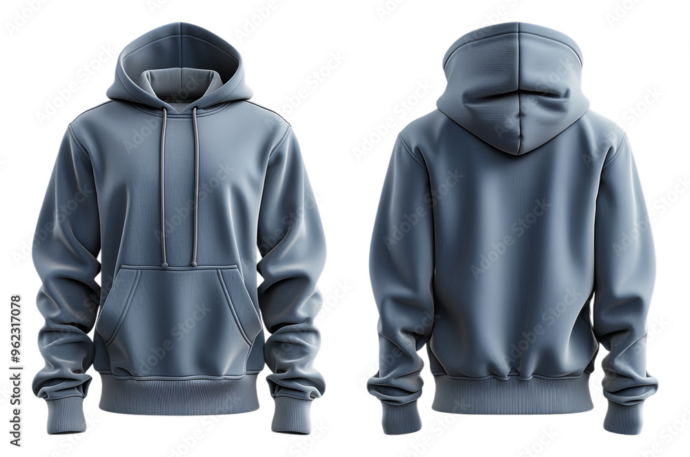 plain blue sweater jacket template, front and back view, isolated on ...