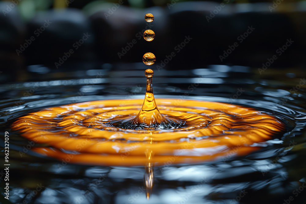 A droplet of liquid slowly sliding down a slanted surface, tracing a ...