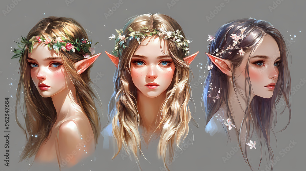 Women elf princess fairy tale beautiful face model collection set ...