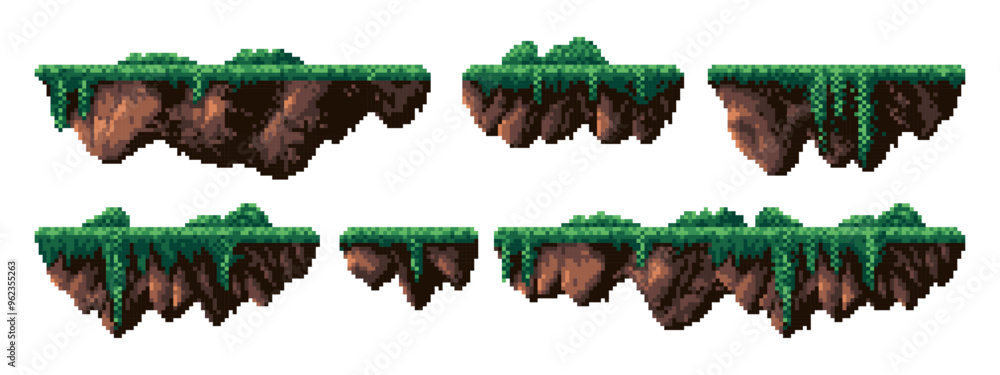 pixel art platforms set for game levels, 8 bit retro design video game ...