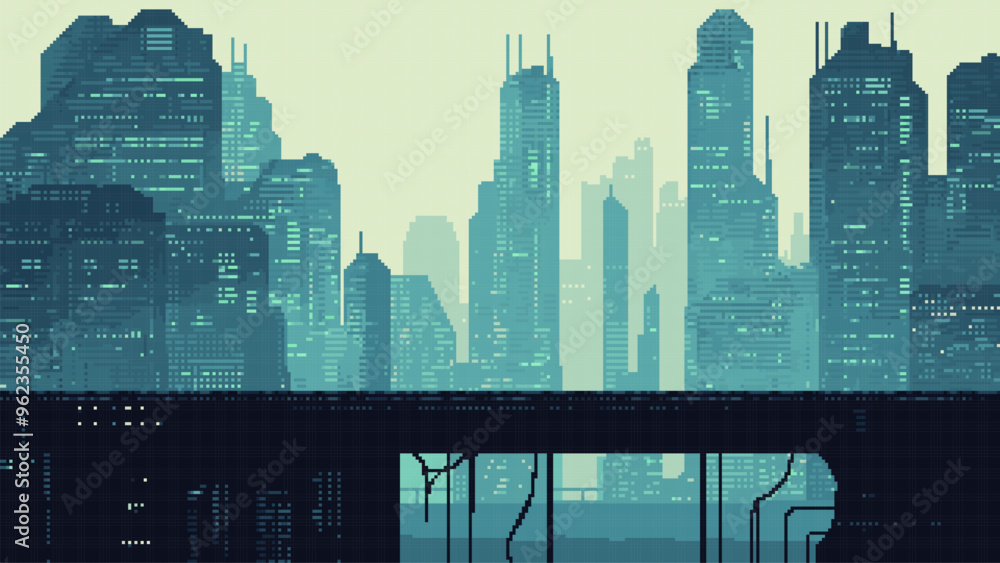 pixel art sci fi city, cyberpunk game level background, 8 bit image ...
