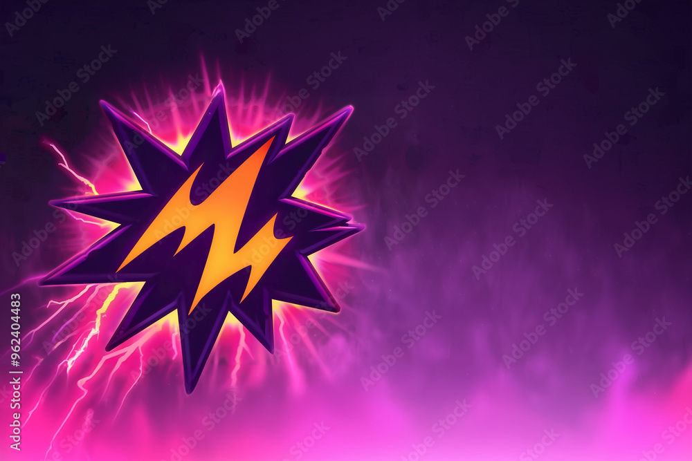 Explosion électrique stylisée sur fond violet avec éclair lumineux dans ...
