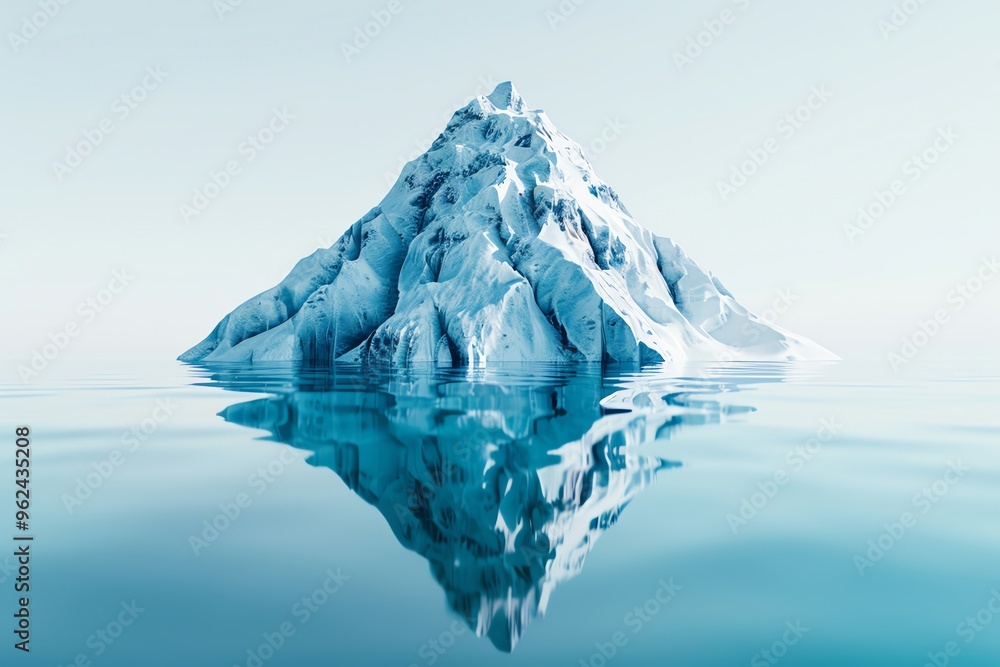 iceberg concept, icey blue color, reflection in water, huge mountain of ...