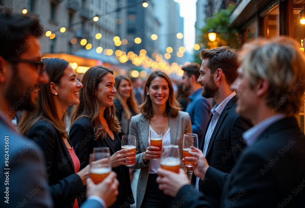 Elegant guests toast with champagne at a networking gala, celebrating ...