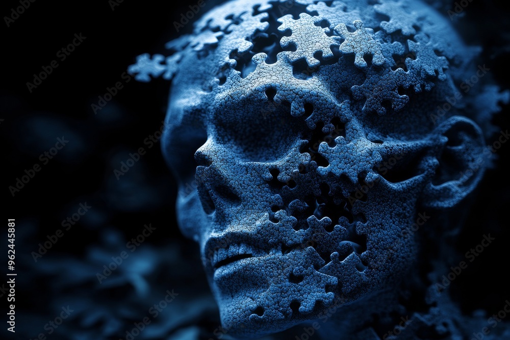 Cerebral activity Neuronal system Dark skeletal figure with a puzzle ...