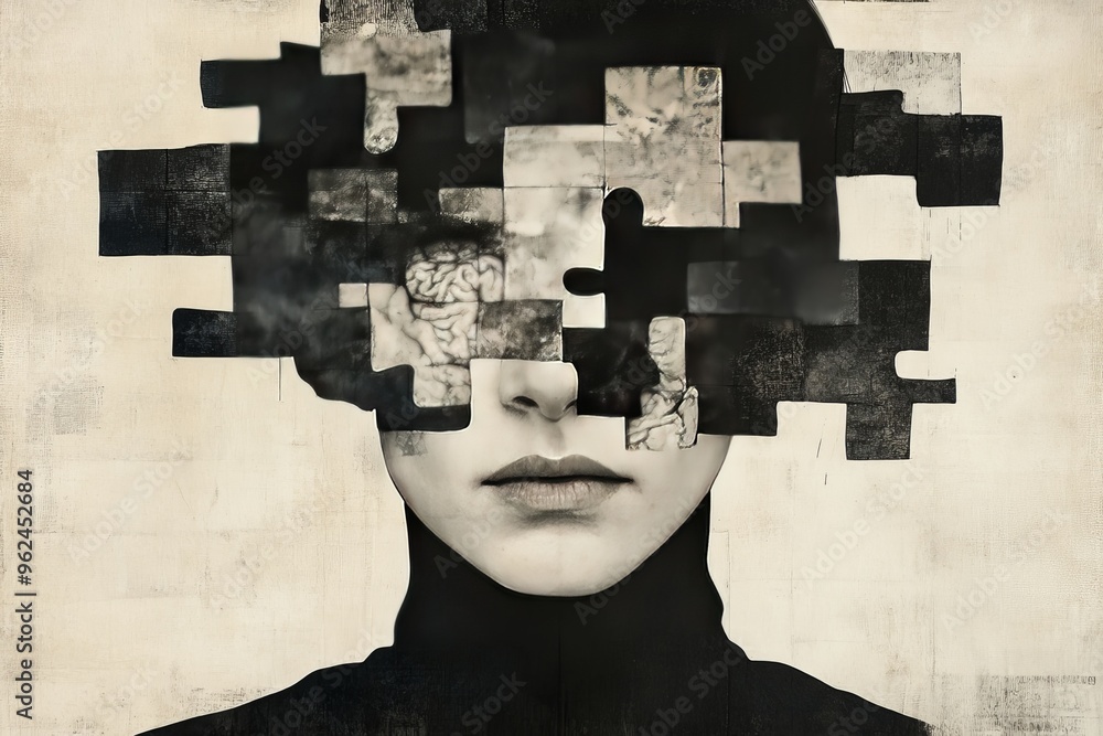 Cognitive processing Prefrontal cortex Surreal black and white portrait ...