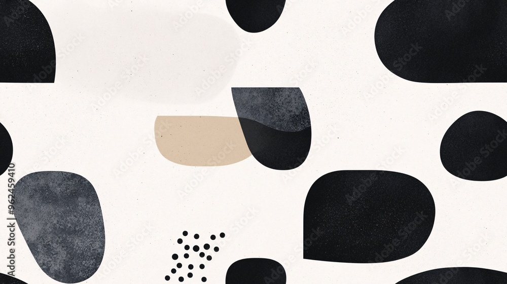 Abstract Minimalist Pattern: Black, white, and beige organic shapes ...