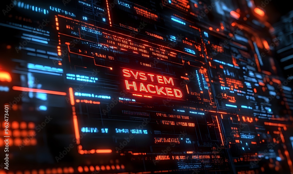 System Hacked: Cyber Security Breach Warning, Digital Threat, Data ...