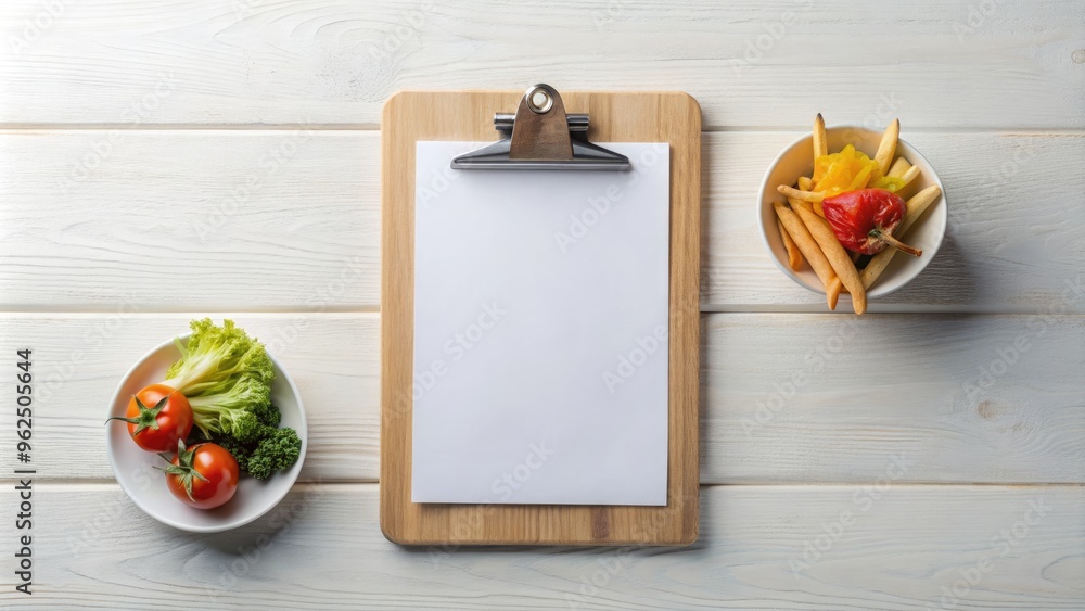 Clipboard with A4 blank paper for food menu mockups and more ...