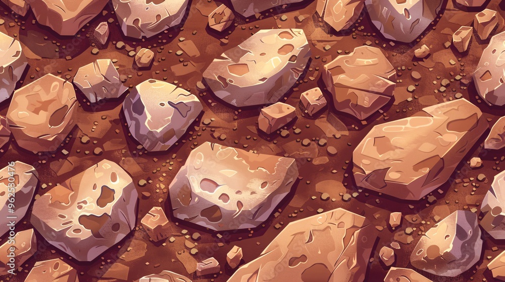 6. Vibrant cartoon game texture featuring seamless pattern of rocks ...