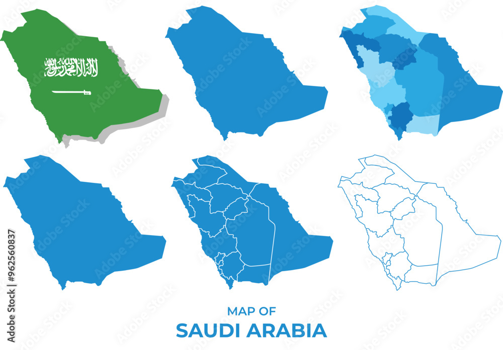 Saudi Arabia Maps in different style political map flag outline vector ...
