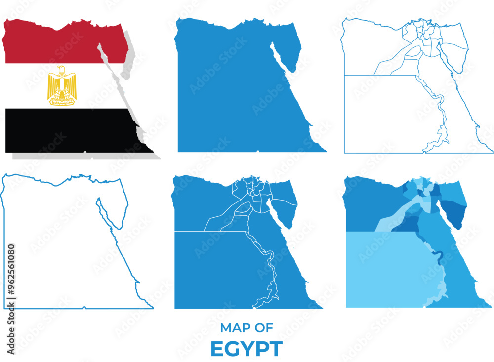 Egypt Maps in different style political map flag outline vector ...