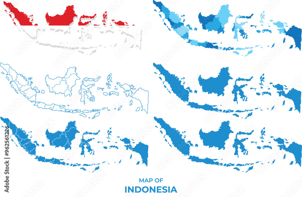 Vector de Stock Indonesia Maps in different style political map flag ...