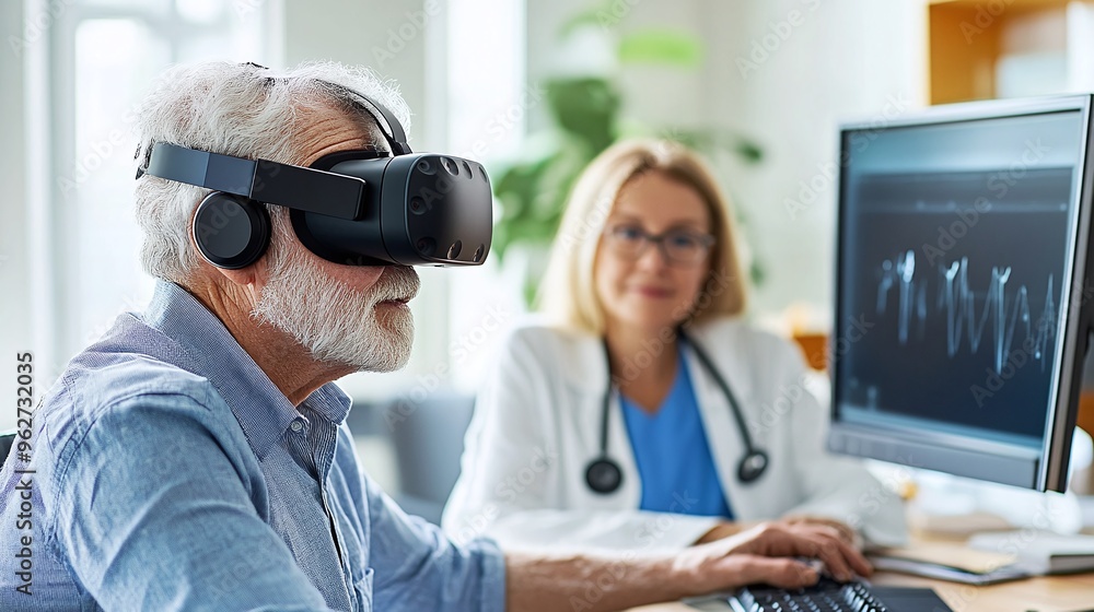 virtual therapy setup in a therapist's office with an older adult ...