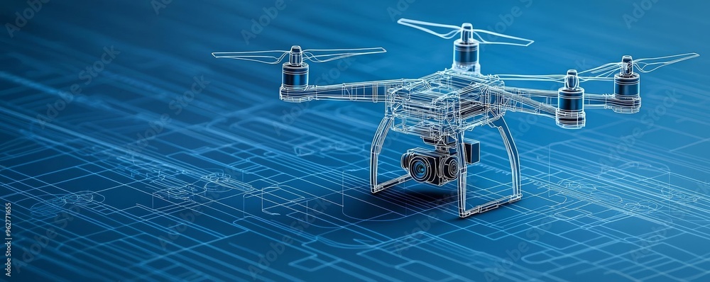Стокова ілюстрація Detailed vector blueprint of a quadcopter ...