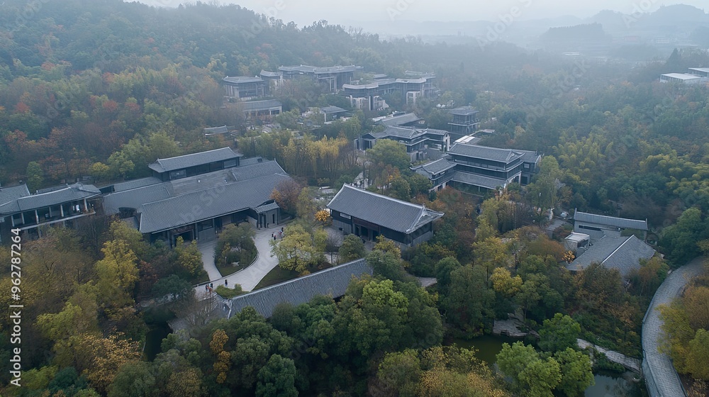 Aerial View of Chengdu’s Giant Panda Breeding Research Base, Mist ...