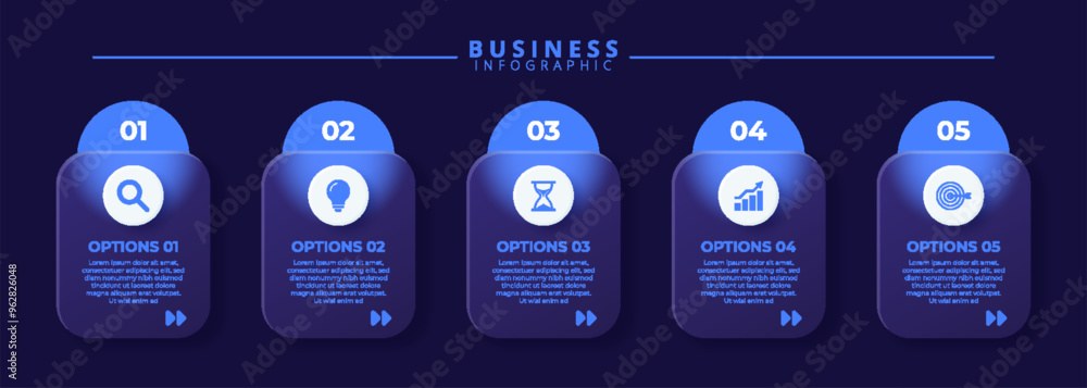Infographic label design template featuring icons and five distinct ...