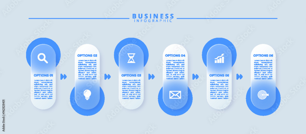 Infographic label design template featuring icons and six distinct ...