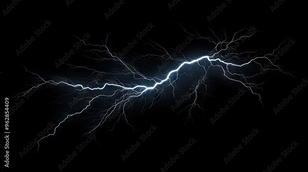 Lightning bolt with detailed branching isolated on a dark background ...