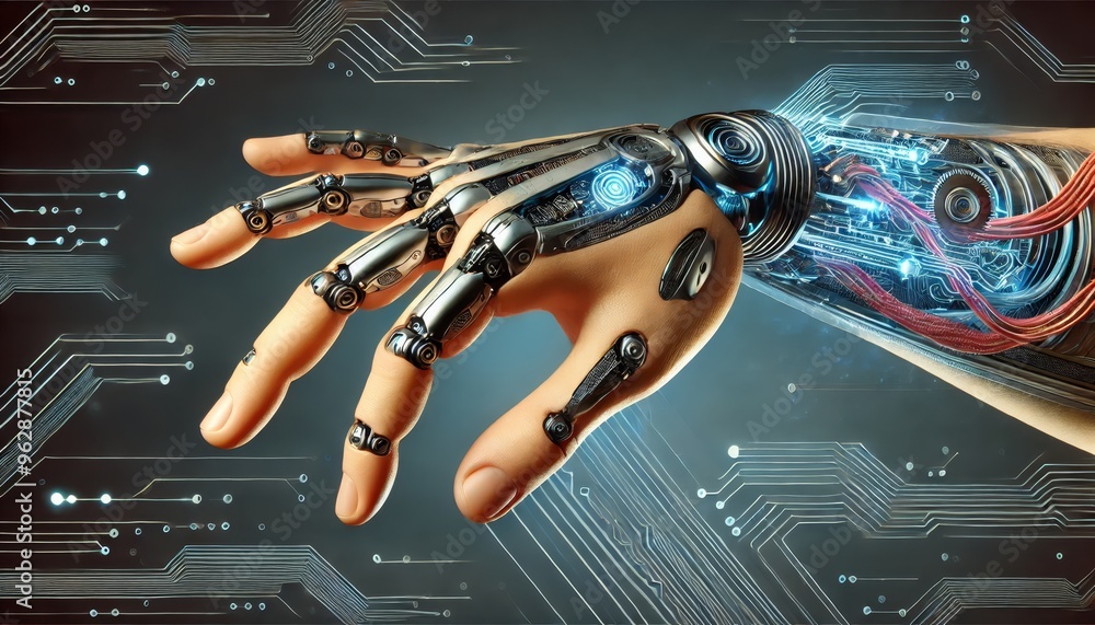 Robotic Arm with Human Hand: A robotic arm seamlessly transitioning ...