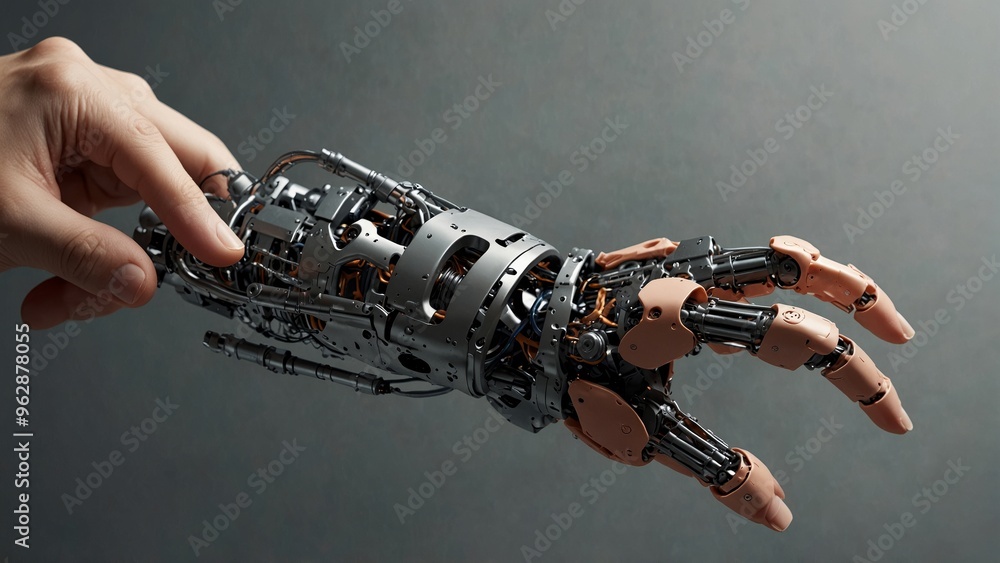 Robotic Arm with Human Hand: A robotic arm seamlessly transitioning ...
