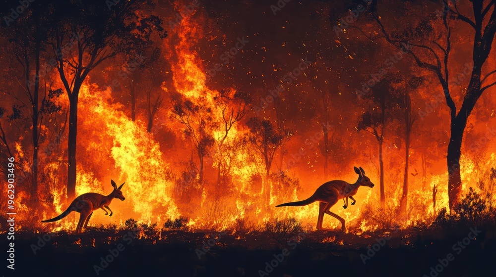 Animals dying in wildfire bushfire burning trees natural disaster ...