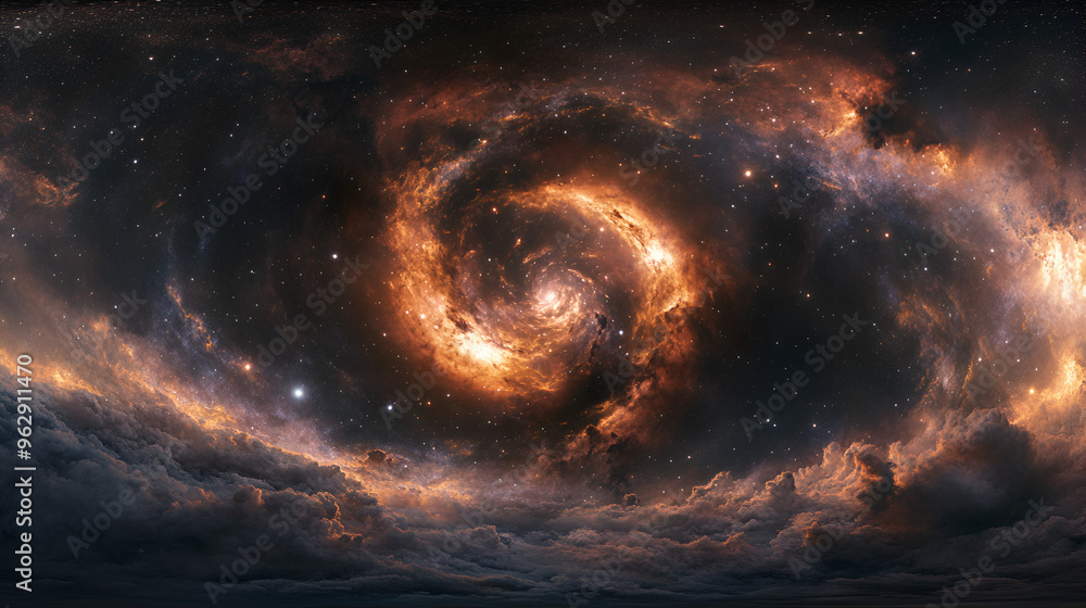 360 degree equirectangular projection space background with nebula and ...