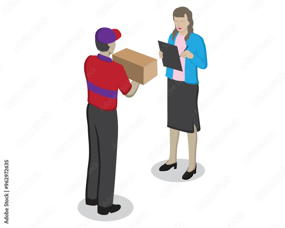 vector design cartoon illustration of a delivery man in a hat and red ...
