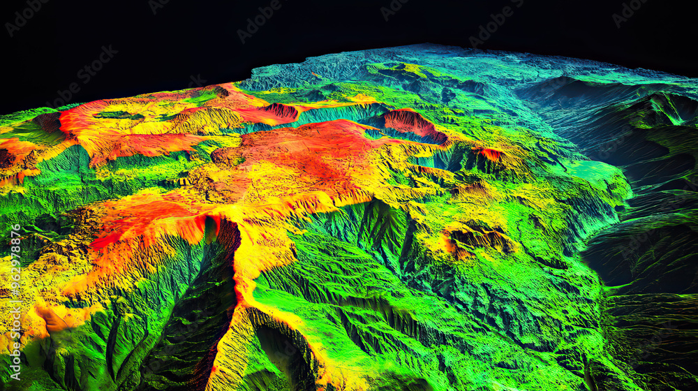 Technical aerial visual, 3D LiDAR GIS aerial map satellite scan model ...