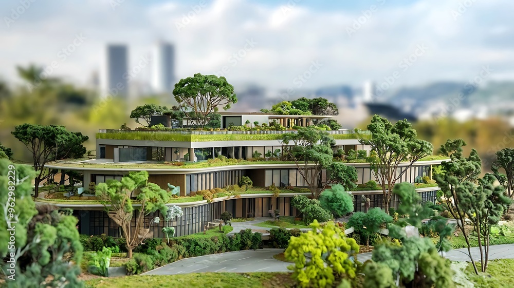 Environmental sustainability in construction blueprints with an image showing architects and ...