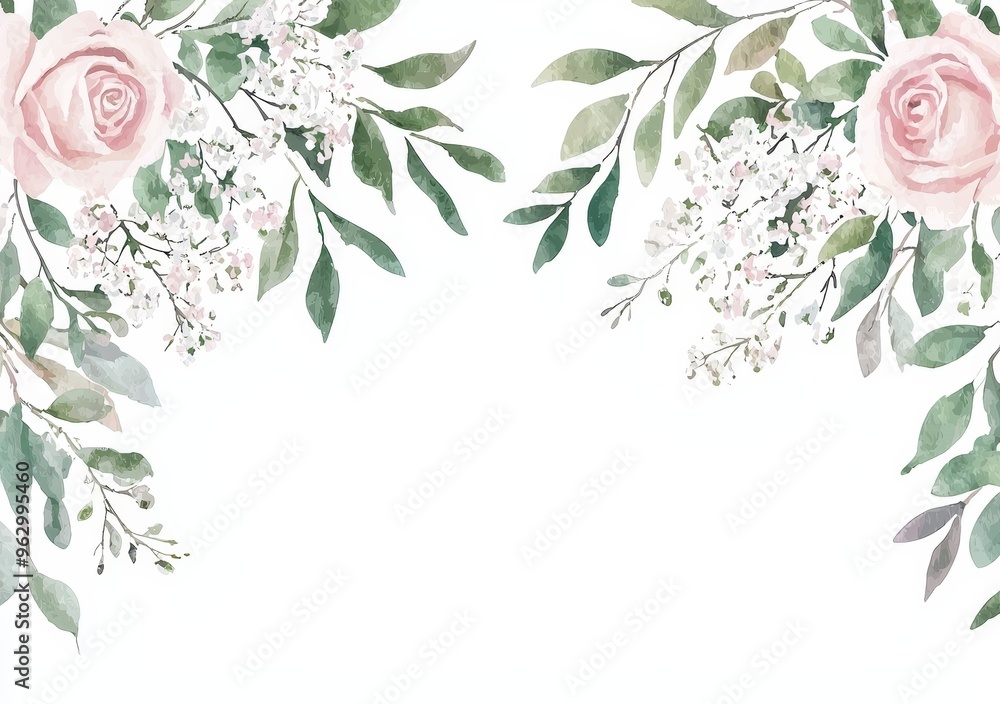 Vintage watercolor floral pattern with leaves and roses. Pastel color ...