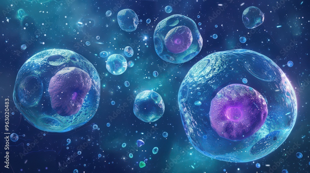 Artistic representation of a mitotic cell, illustrating the stages of ...