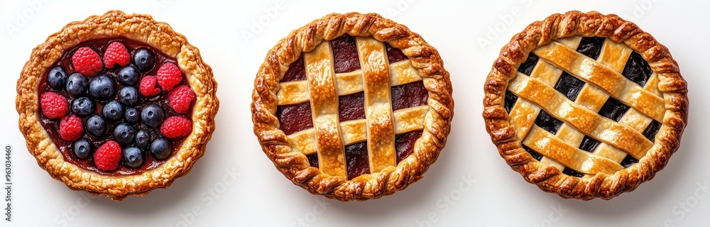 Top view of three different types of pie with lattice-work crust Stock ...