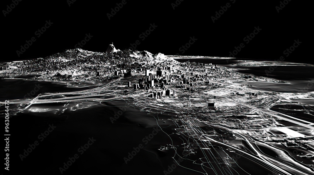 Technical aerial visual, 3D LiDAR GIS aerial map satellite scan model ...