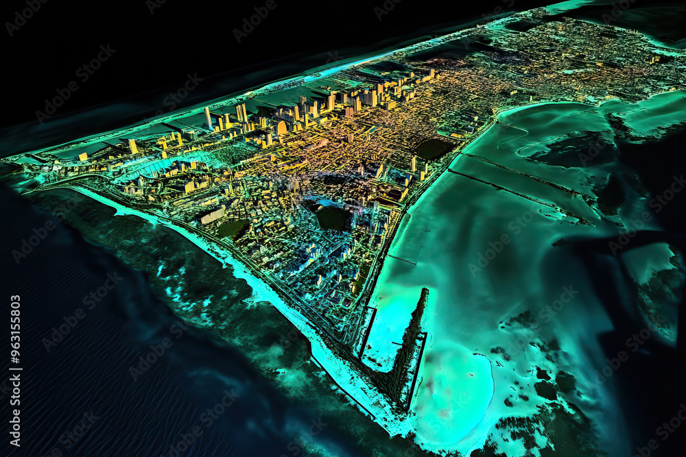 Ilustración de Stock Technical aerial visual, 3D LiDAR GIS aerial map ...