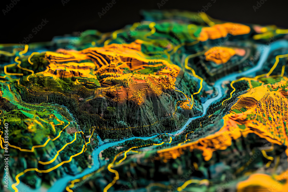 Technical aerial visual, 3D LiDAR GIS aerial map satellite scan model isolated, showing Paro ...