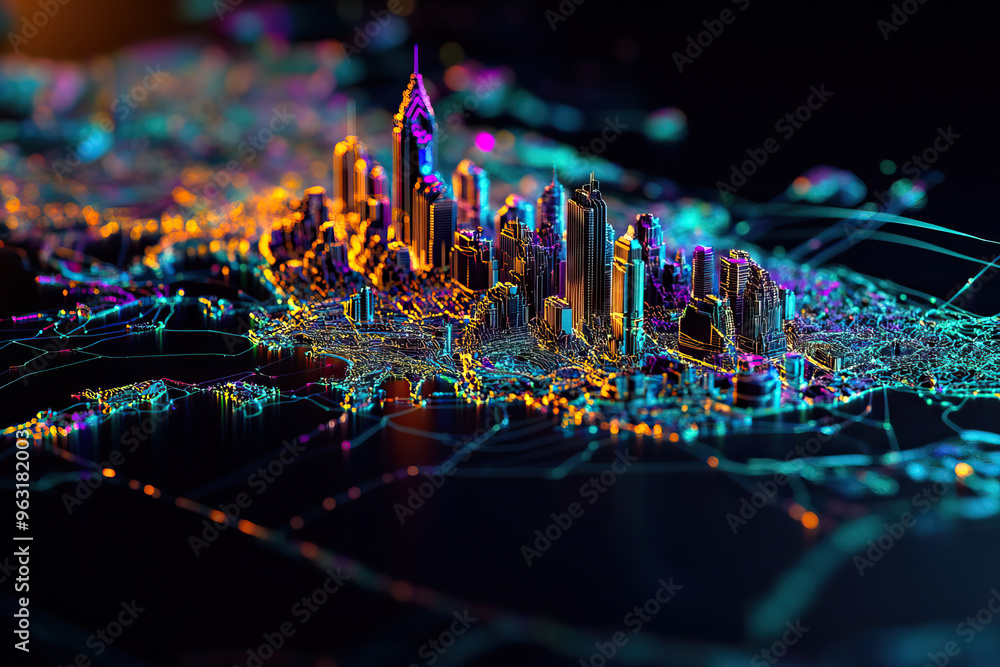 Technical aerial visual, 3D LiDAR GIS aerial map satellite scan model ...