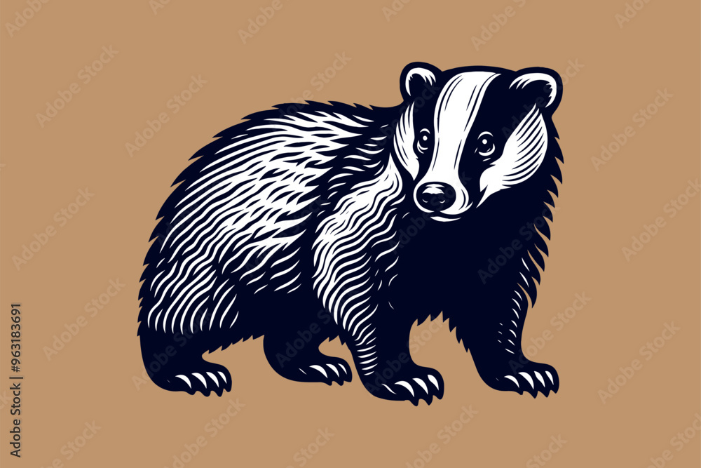 Badger logo, icon on a brown background.. Head, portrait. simple vector ...
