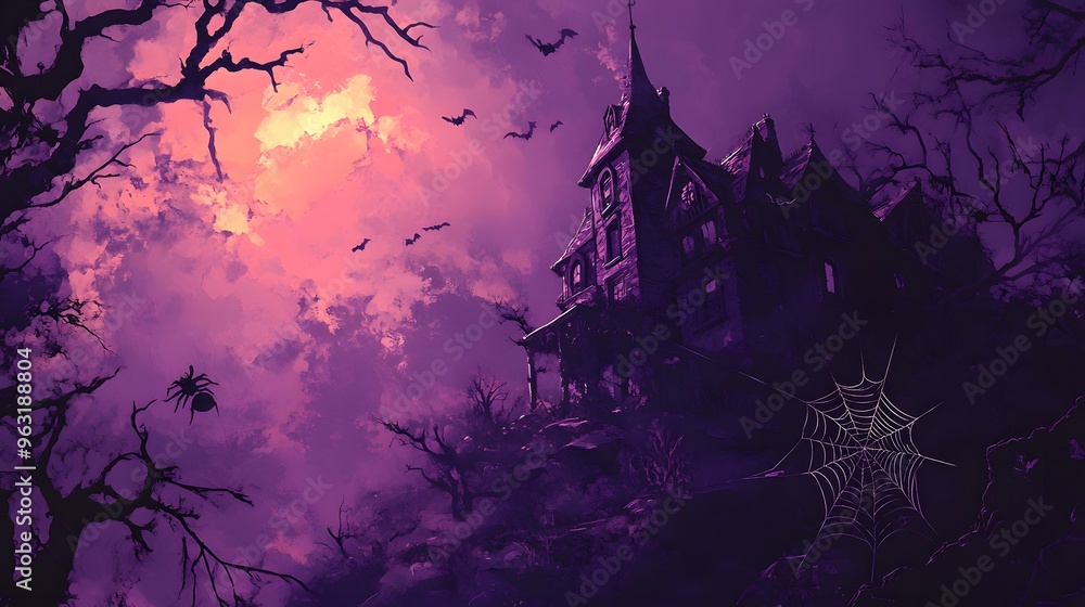 Halloween clip art bundle featuring a haunted house, cobwebs, and ...