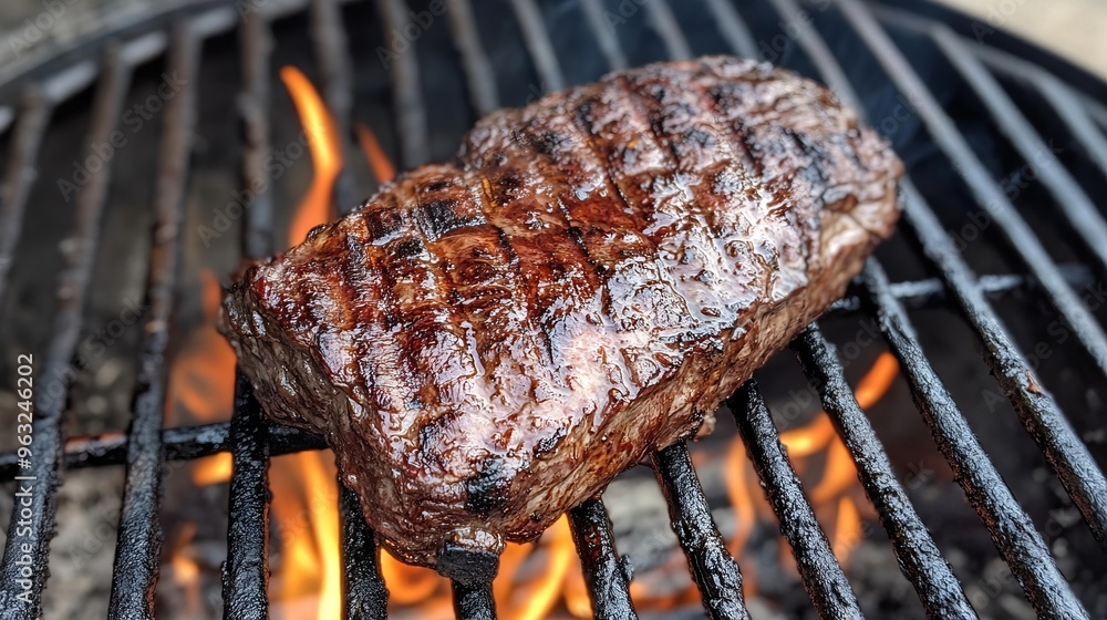 Checking internal temp - Rib-eye Steak on a BBQ Stock Illustration ...
