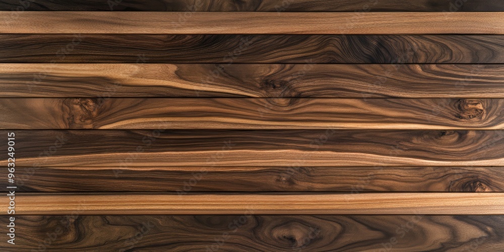 Long walnut wood planks, with detailed grain texture, creating a ...