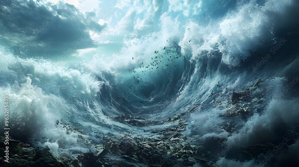 Stock-Illustration „massive earthquake tectonic plate shift huge ocean ...