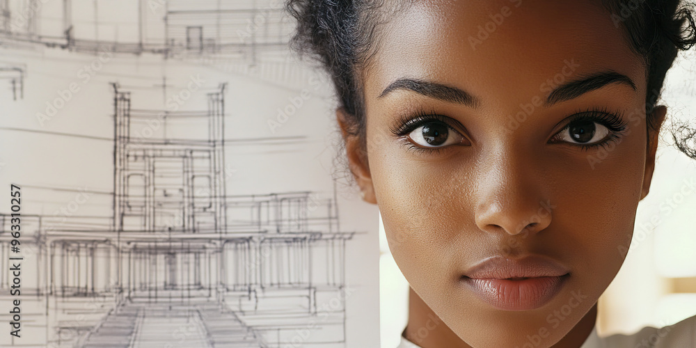 Visionary Architect: A woman with a set of architectural drawings, her ...