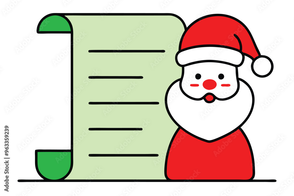 Christmas santa list vector line art, clipart illustration with ...
